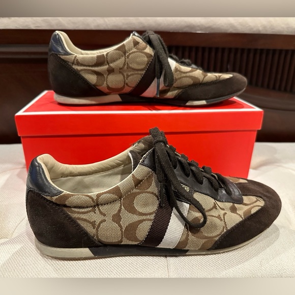 Coach | Shoes | Coach Joss Signature Monogram Fashion Sneakers Q293 Brown Womens 9 | Poshmark